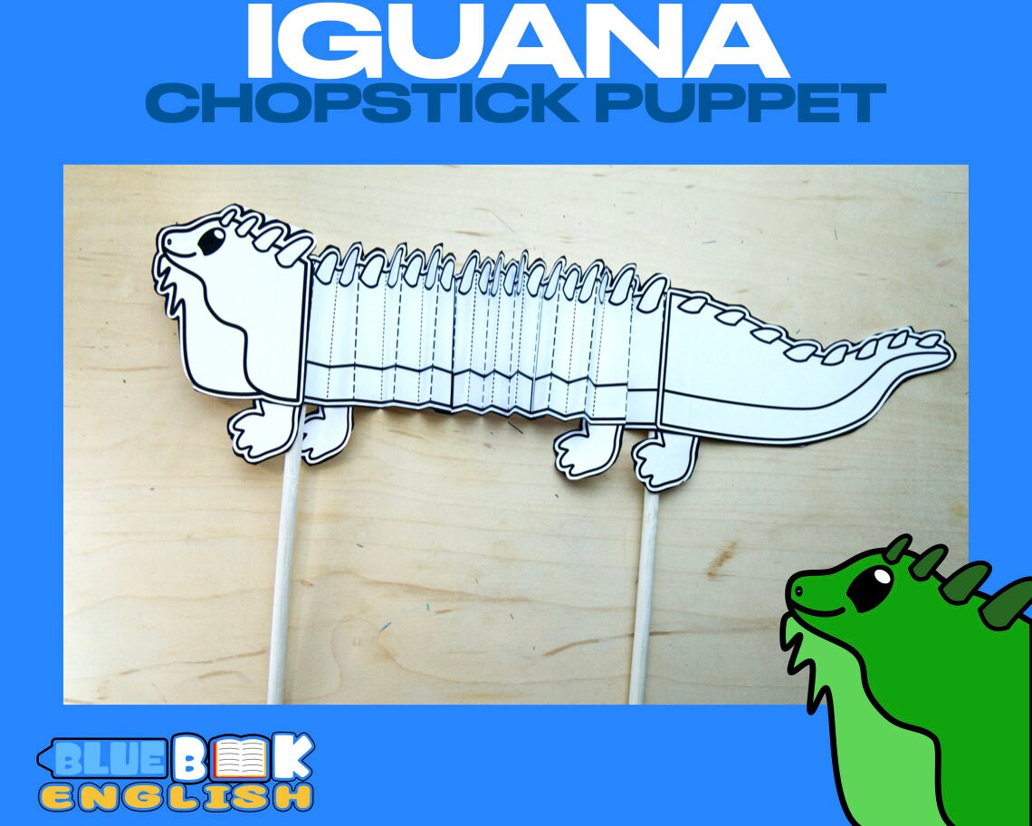 Iguana Chopstick Puppet Craft, Reptile Animal (4 Pages) - Etsy