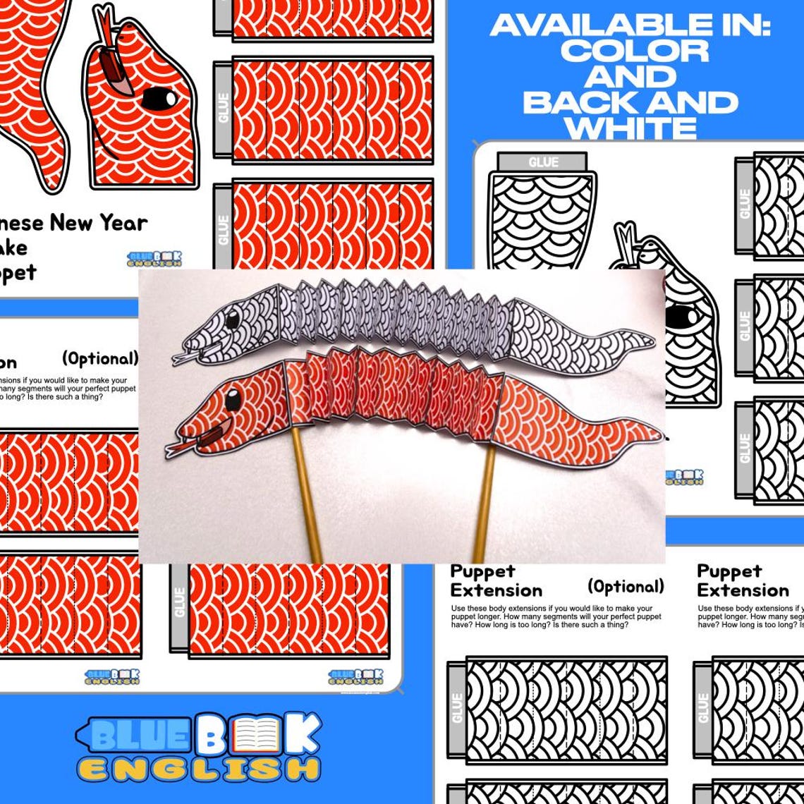 Chinese New Year Snake Chopstick Puppet Craft, Printable Paper Snake ...