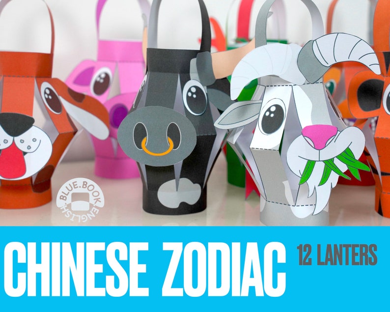 12 Chinese Zodiac Lanterns Craft Activity Chinese New Year CNY Coloring ...