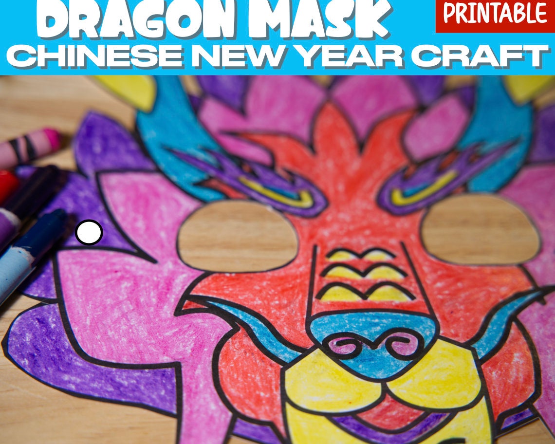 Dragon and Lion Mask Craft Activity Chinese New Year CNY Coloring ...
