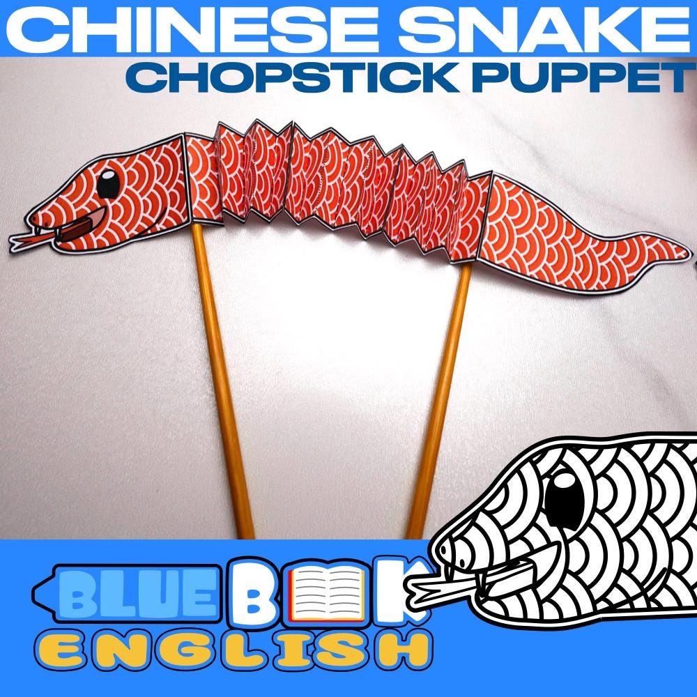 Chinese New Year Snake Chopstick Puppet Craft, Printable Paper Snake ...
