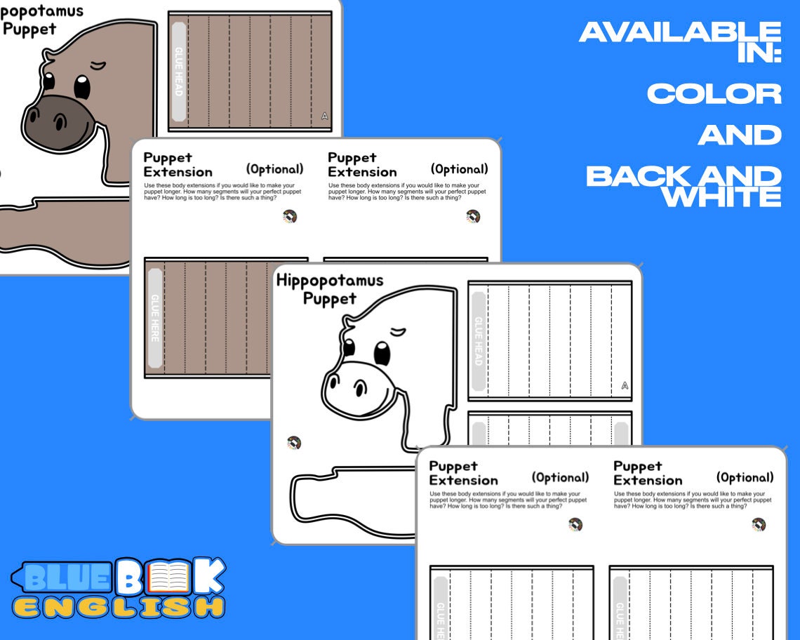 Hungary Hippo Chopstick Puppet Craft, Safari Animal (4 Pages) - Etsy