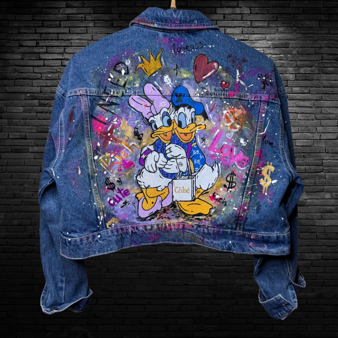 Hand Painted Denim Jacket Cartoon Donald Duck Love Jean Jacket - Etsy