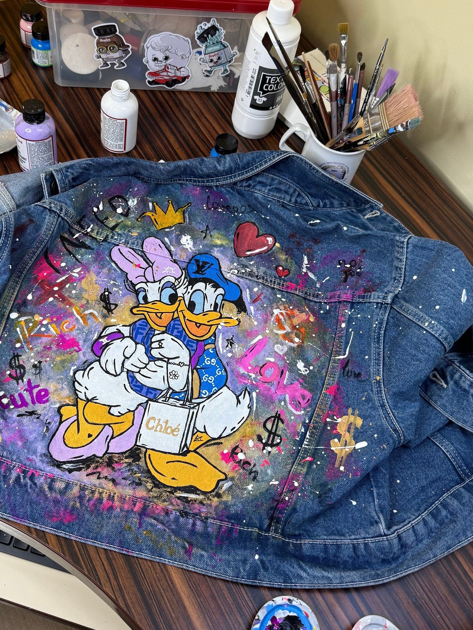 Hand Painted Denim Jacket Cartoon Donald Duck Love Jean Jacket - Etsy