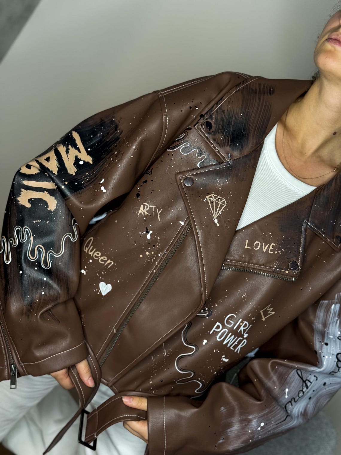 Hand Painted Leather Brown Custom Jacket / Custom Painted Jacket ...