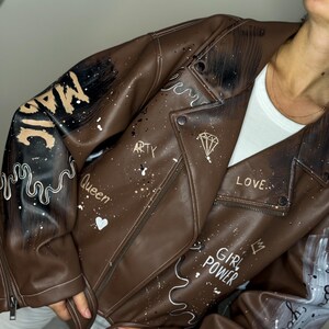 Hand Painted Leather Brown Custom Jacket / Custom Painted Jacket ...