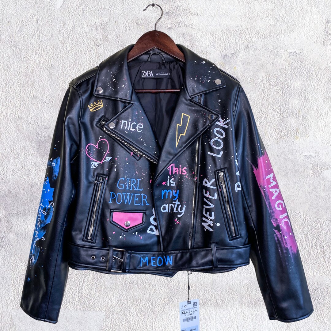 Hand-painted Leather Jacket, Custom Graffiti Design - Etsy