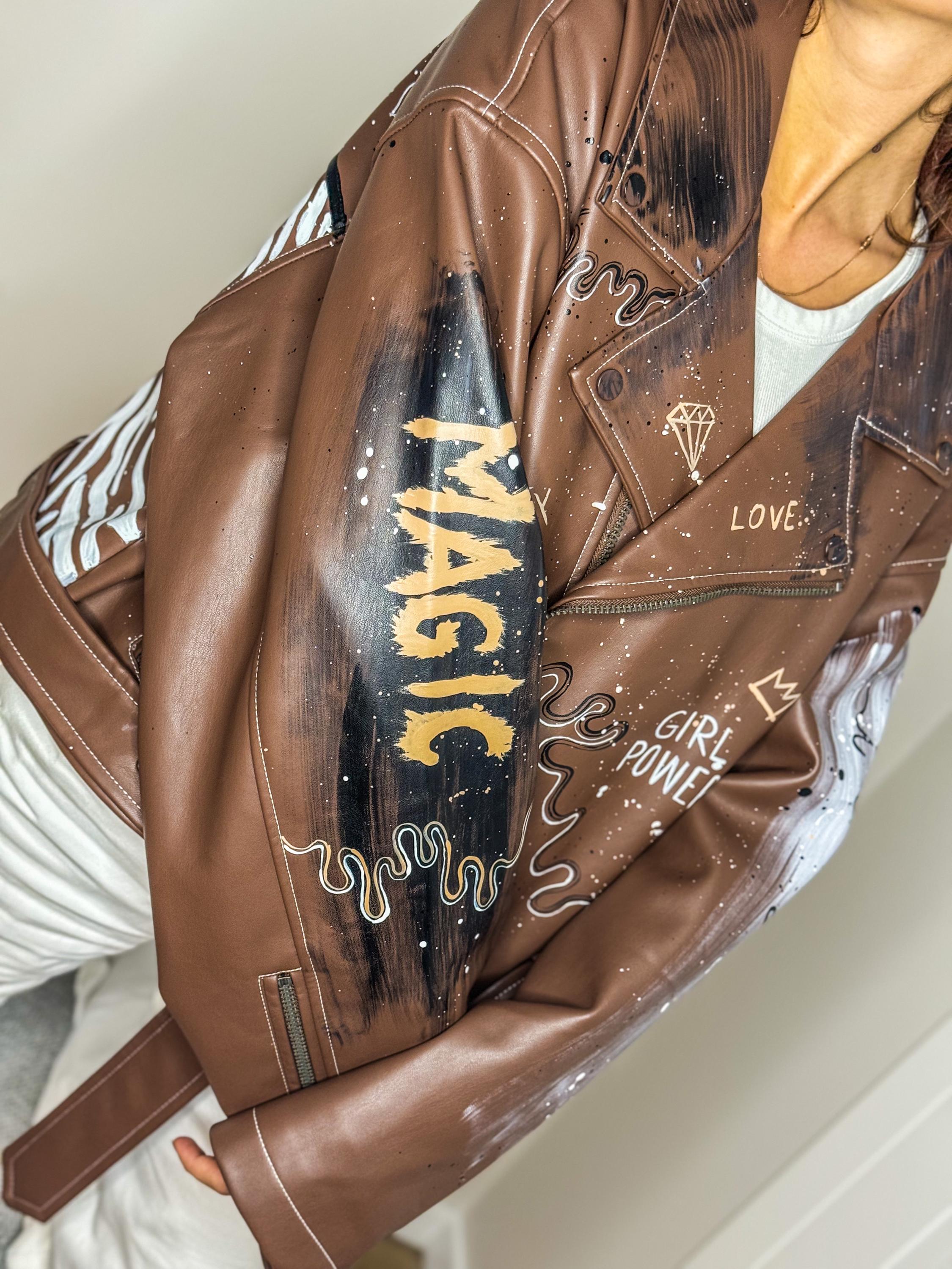 Hand Painted Leather Brown Custom Jacket / Custom Painted Jacket ...