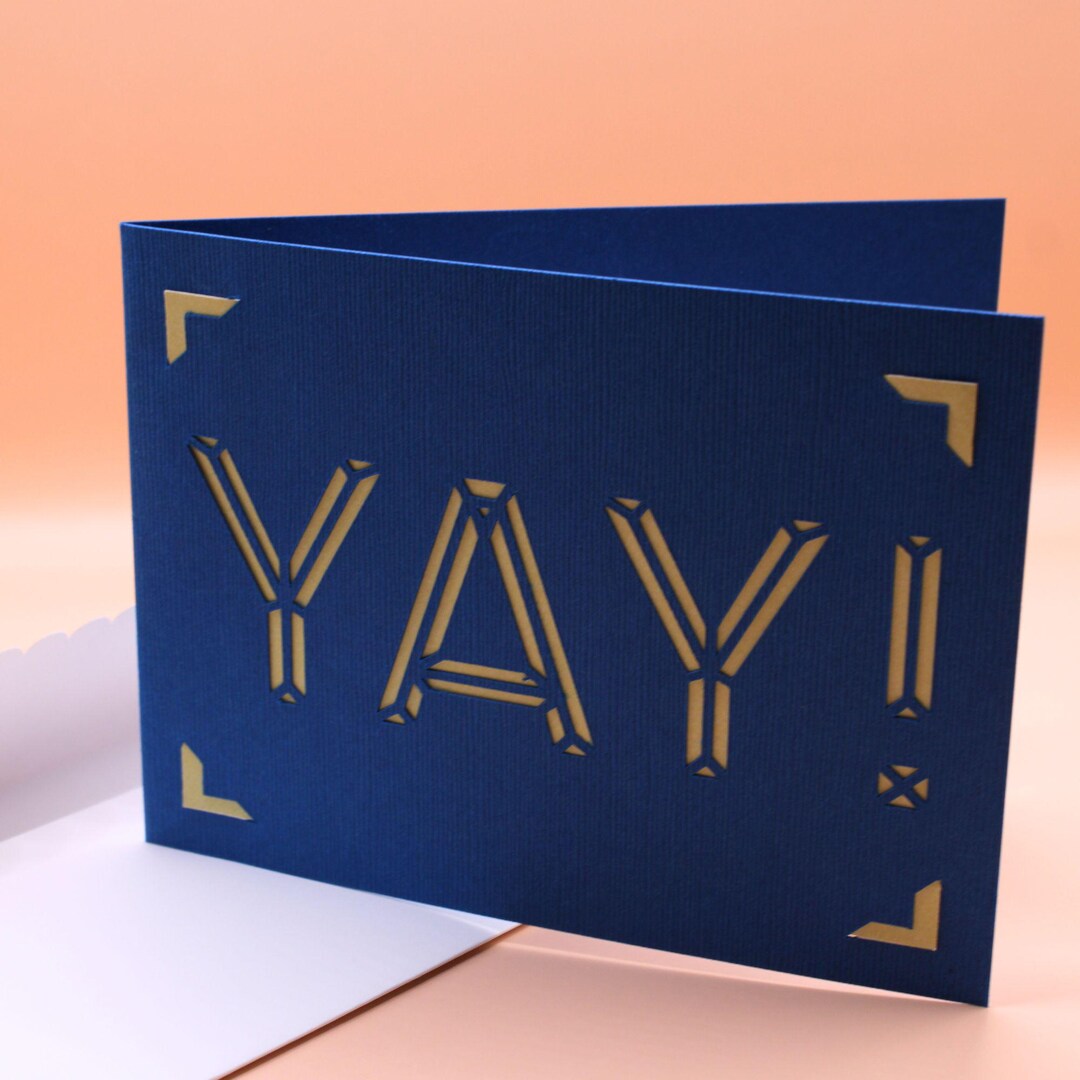 Yay! Card (blue and Yellow) - Etsy