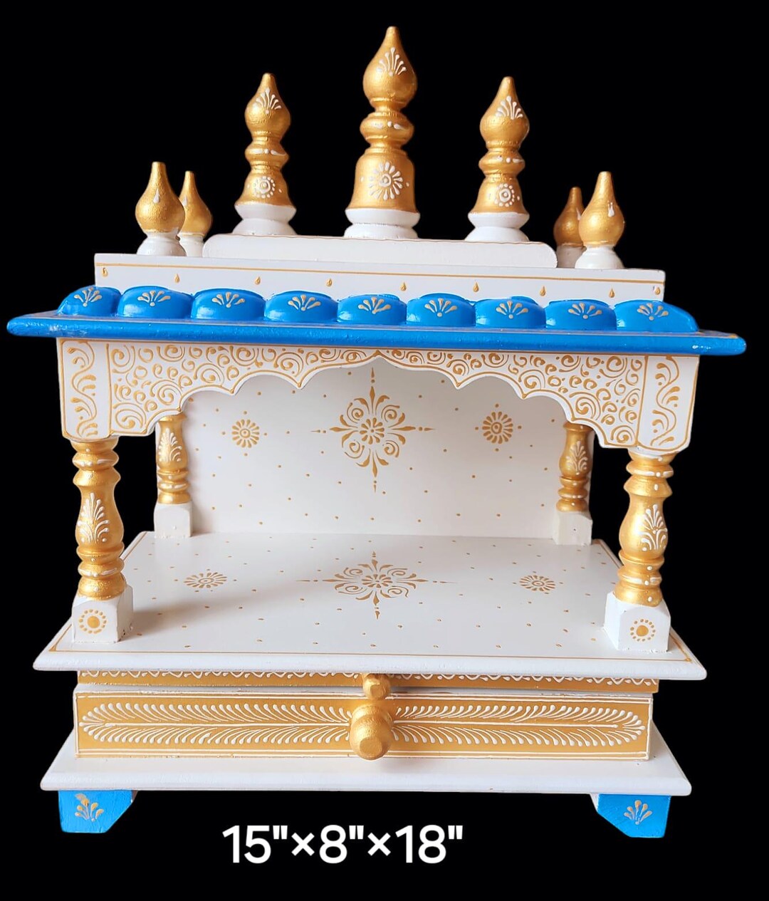 Wooden Mandir With Large Storage Drawer and Pull-out Tray for Daily ...