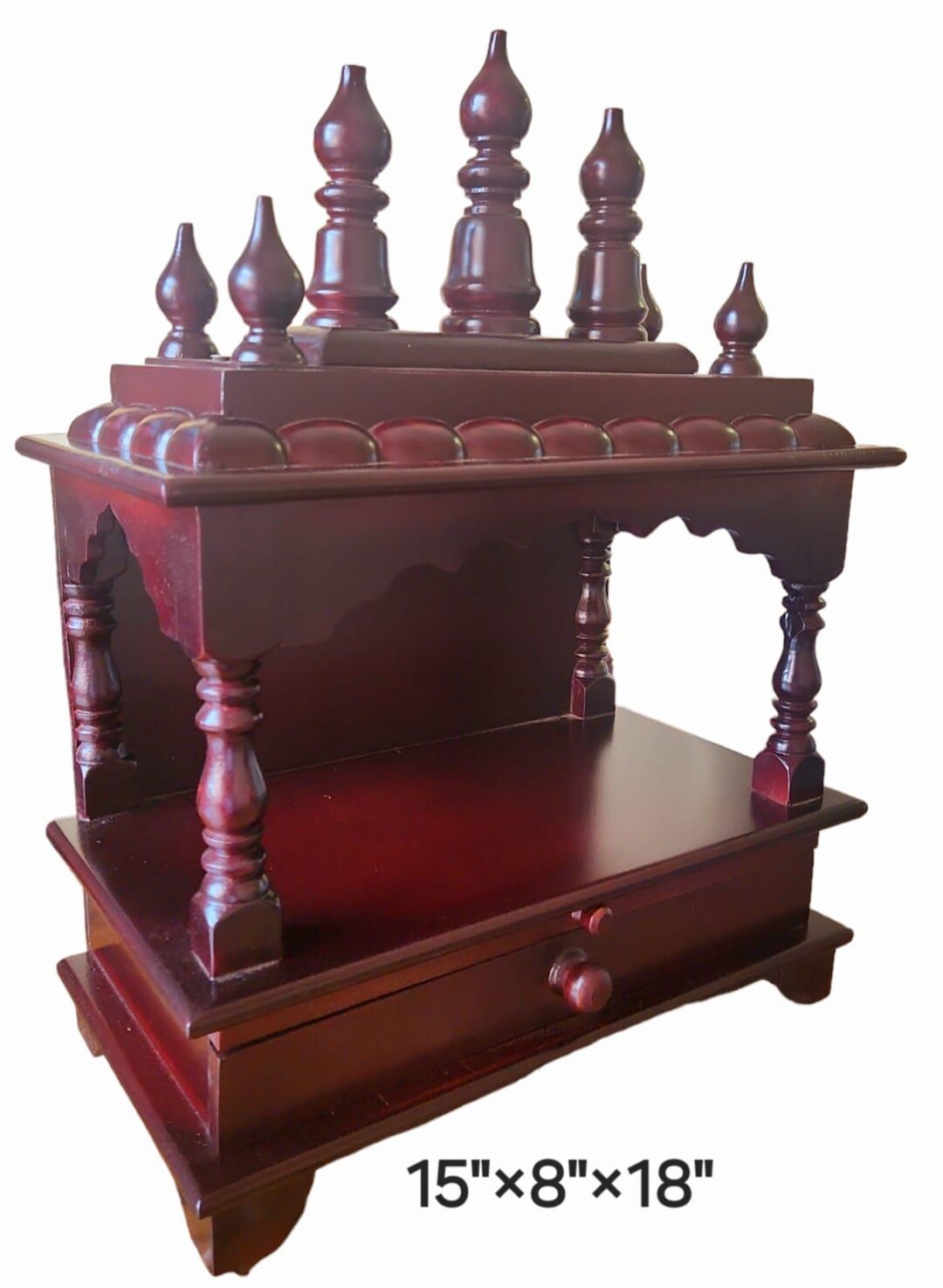 Brown Wooden Mandir Altar Without Doors, Large Storage Drawer, and ...