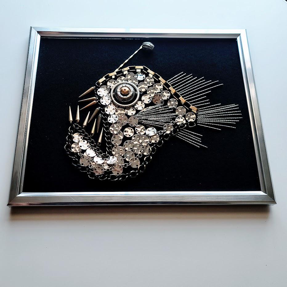 Steampunk Devil Fish Wall Art — Jeweled Jewelry Collage, Vintage ...