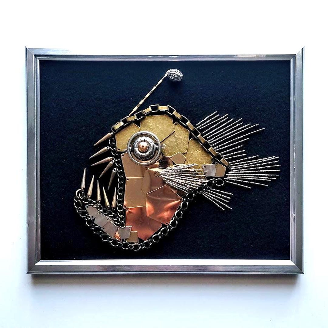 Steampunk Devil Fish Wall Art — Jeweled Jewelry Collage, Vintage ...