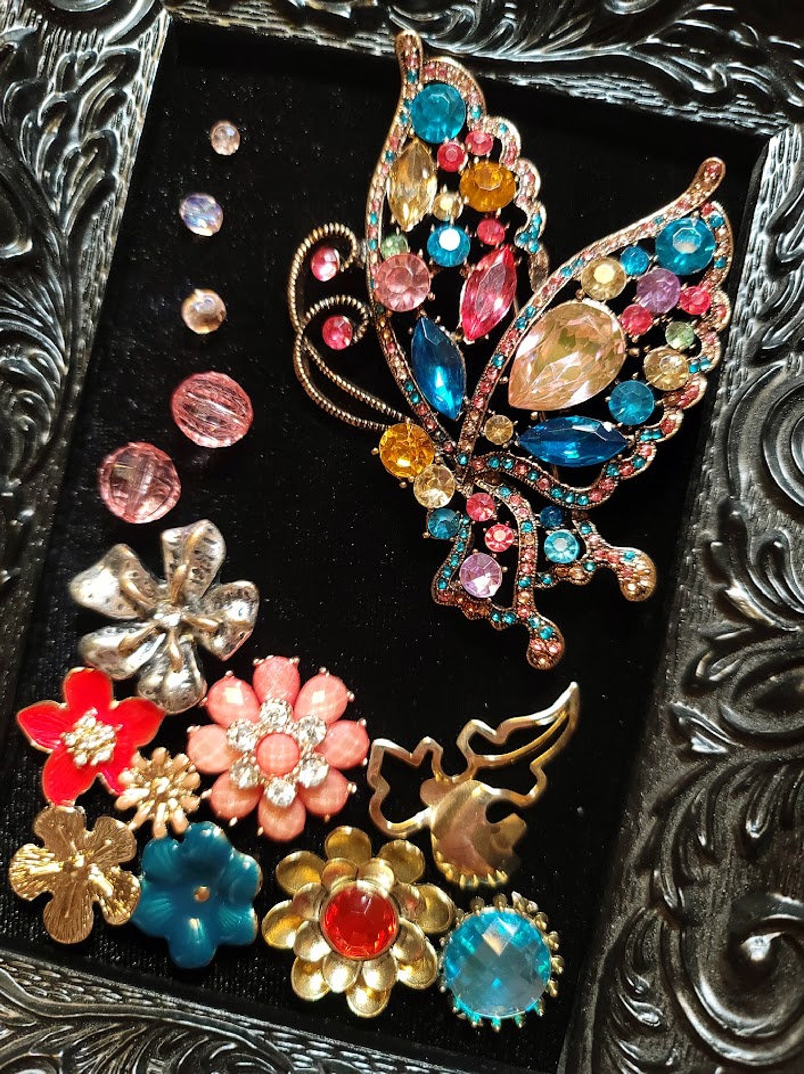 Butterfly Jewelry Collage in a Frame Butterfly Art Wall Hanging Flowers ...