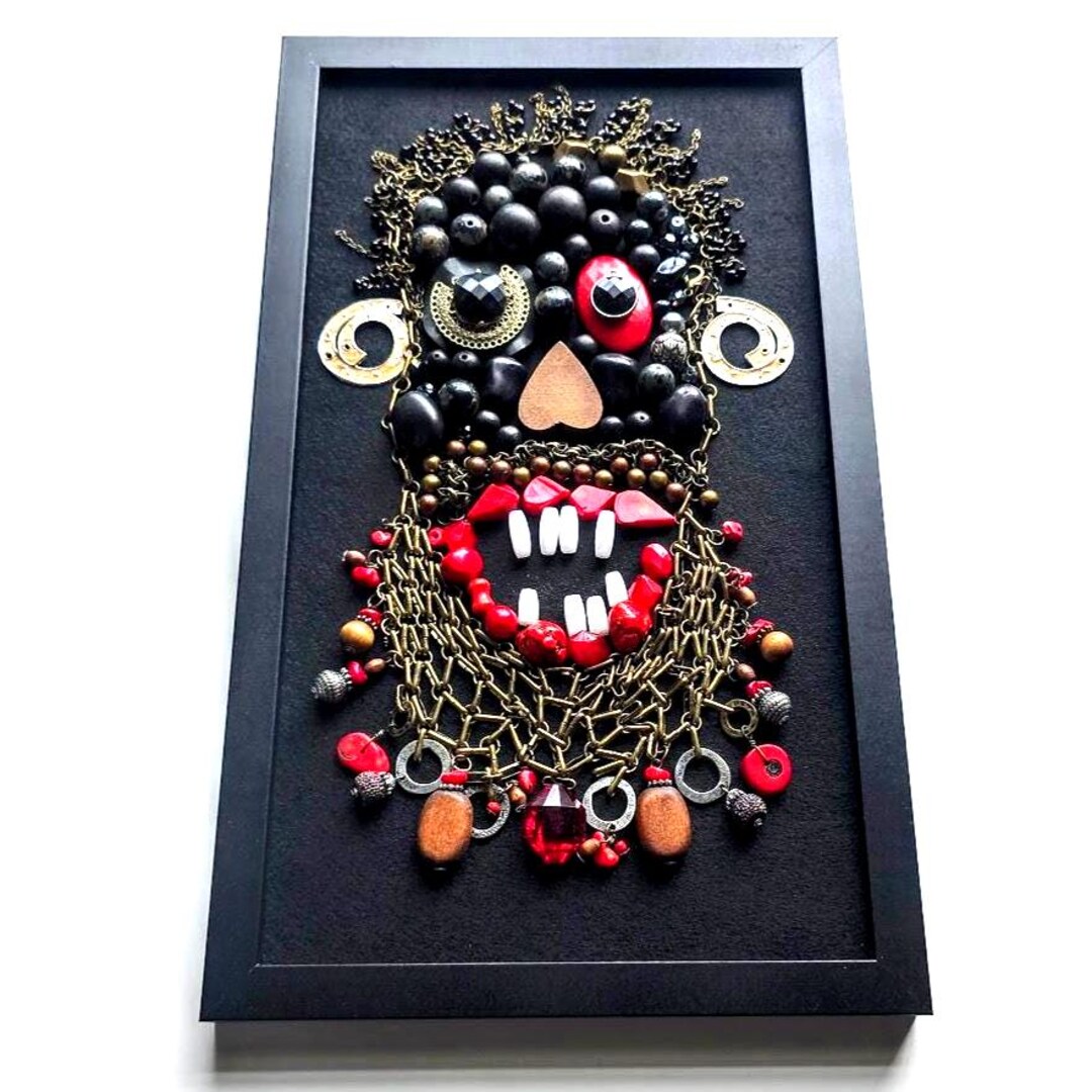 Folk Humor Assemblage – Creepy-funny Mask Face, Folk Carnival Object ...