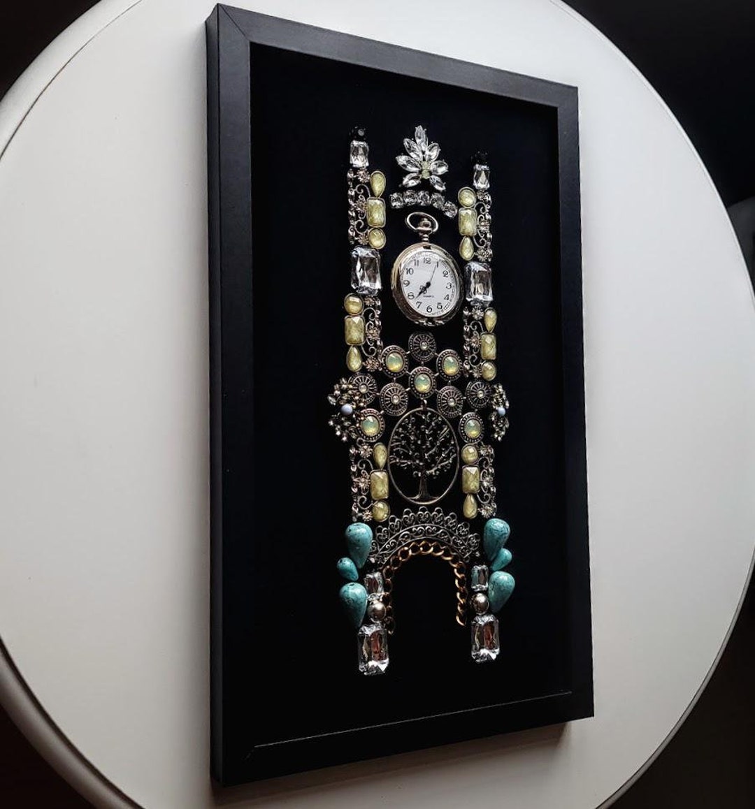 Clock Tower Framed Wall Art | Clock Tower Jeweled Collage | Vintage ...
