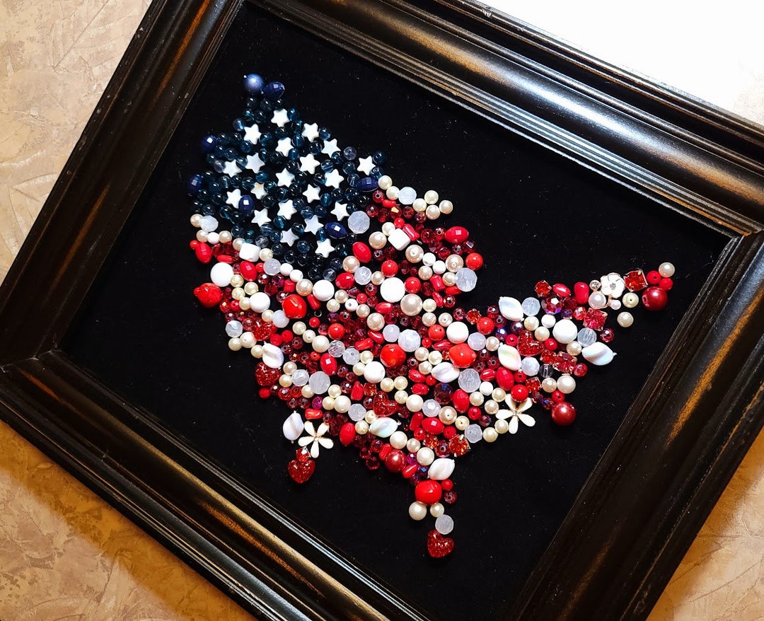 Vintage Jeweled US Map: Framed Patriotic Collage - Etsy