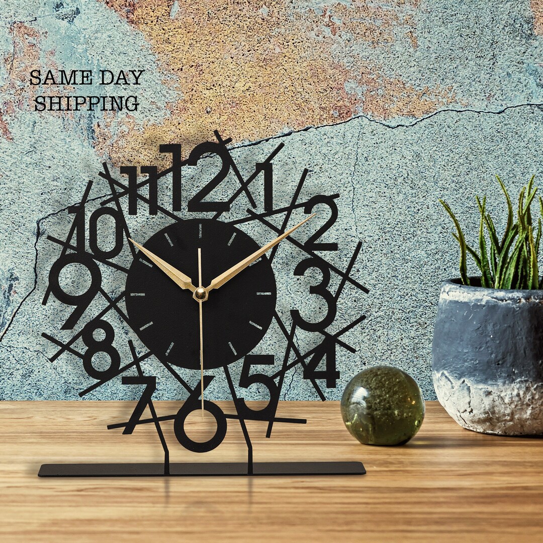 Black Decorative Metal Desk Clock Modern Clocks for Living Room Analog ...