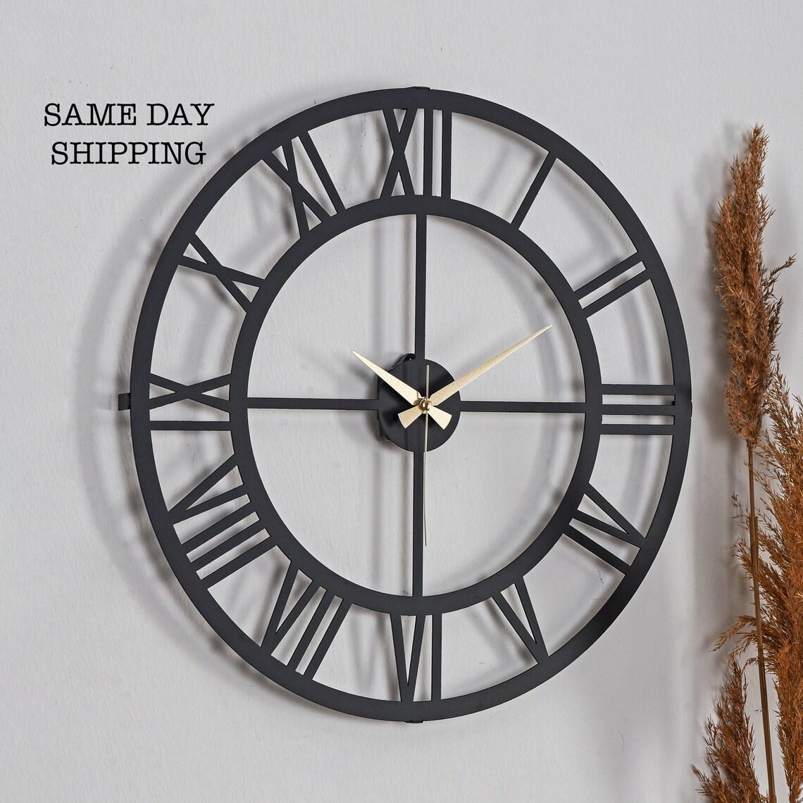 Large Black Decorative Metal Wall Clock Modern Clocks for Living Room ...