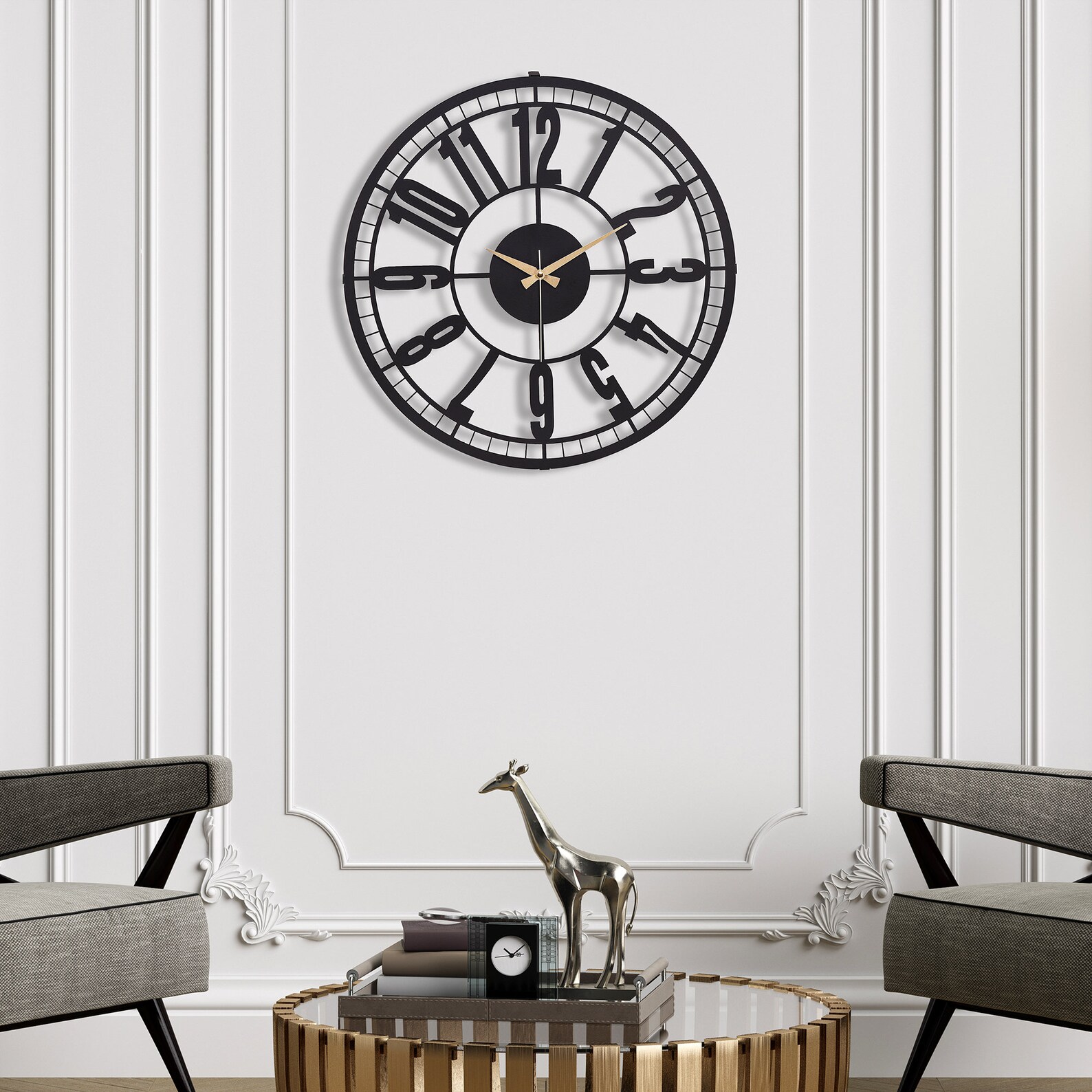 Large Black Decorative Metal Wall Clock Modern Clocks for - Etsy