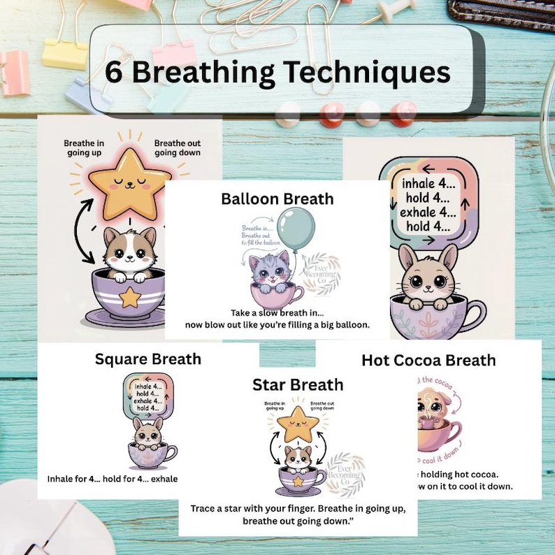 Breathing Exercises for Kids | Kawaii Teacup Pets Calm Corner Cards ...