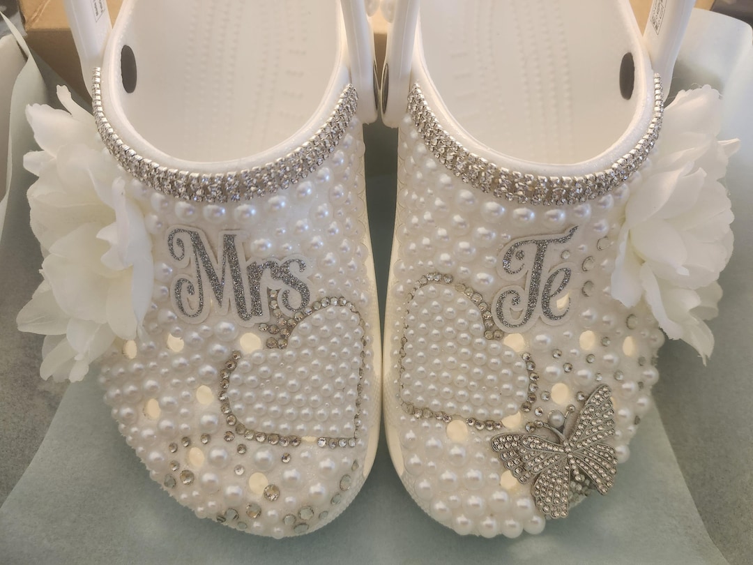 Elegant Bride Crocs: Pearl & Crystal Wedding Shoes - Etsy UK