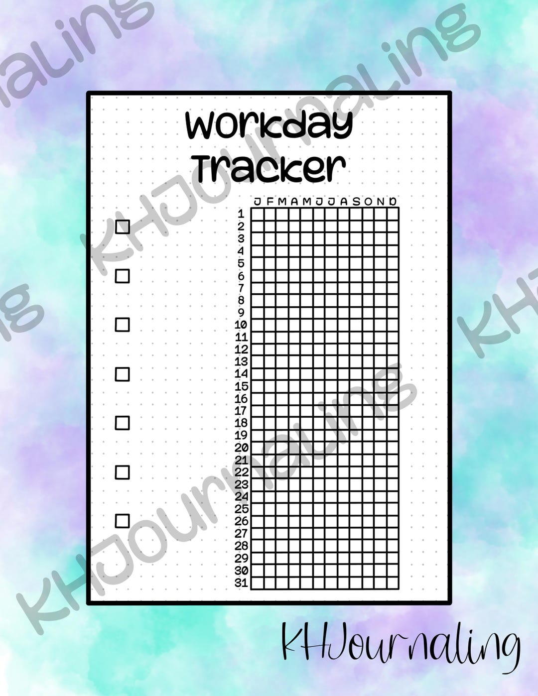 Workday Tracker | Digital Journal | Dot Planner | PDF DOWNLOAD - Etsy