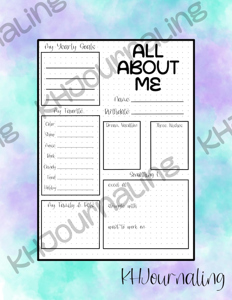 All About Me | Digital Journal | Dot Planner | PDF DOWNLOAD - Etsy