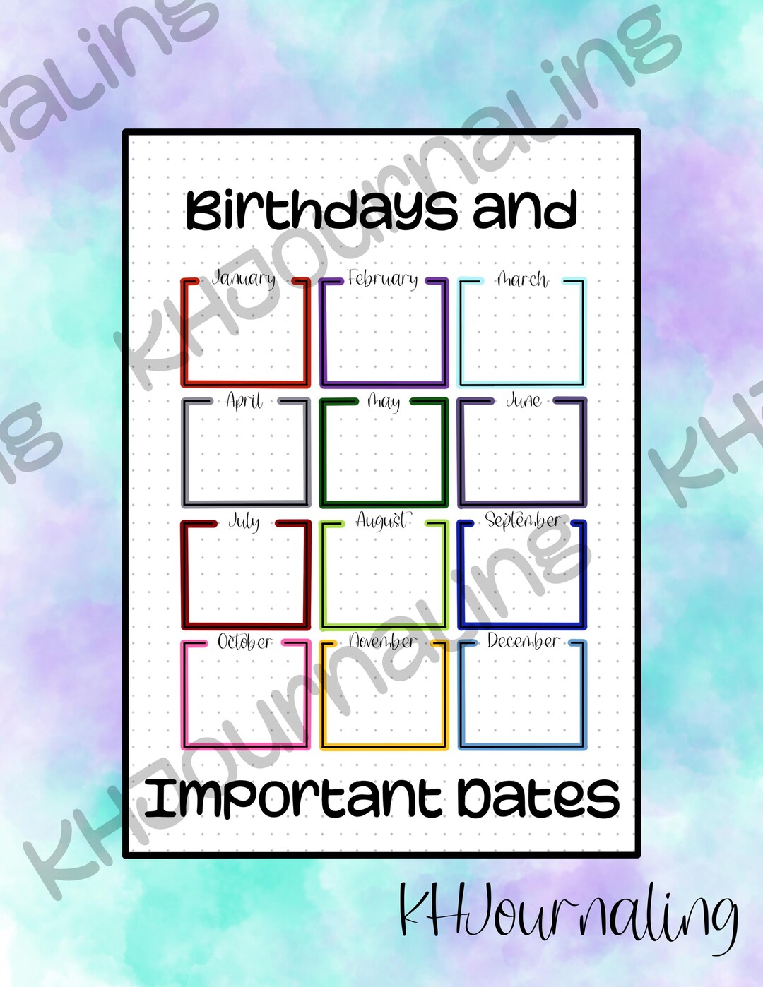 Birthdays & Important Dates Tracker Digital Journal Dot Planner PDF ...