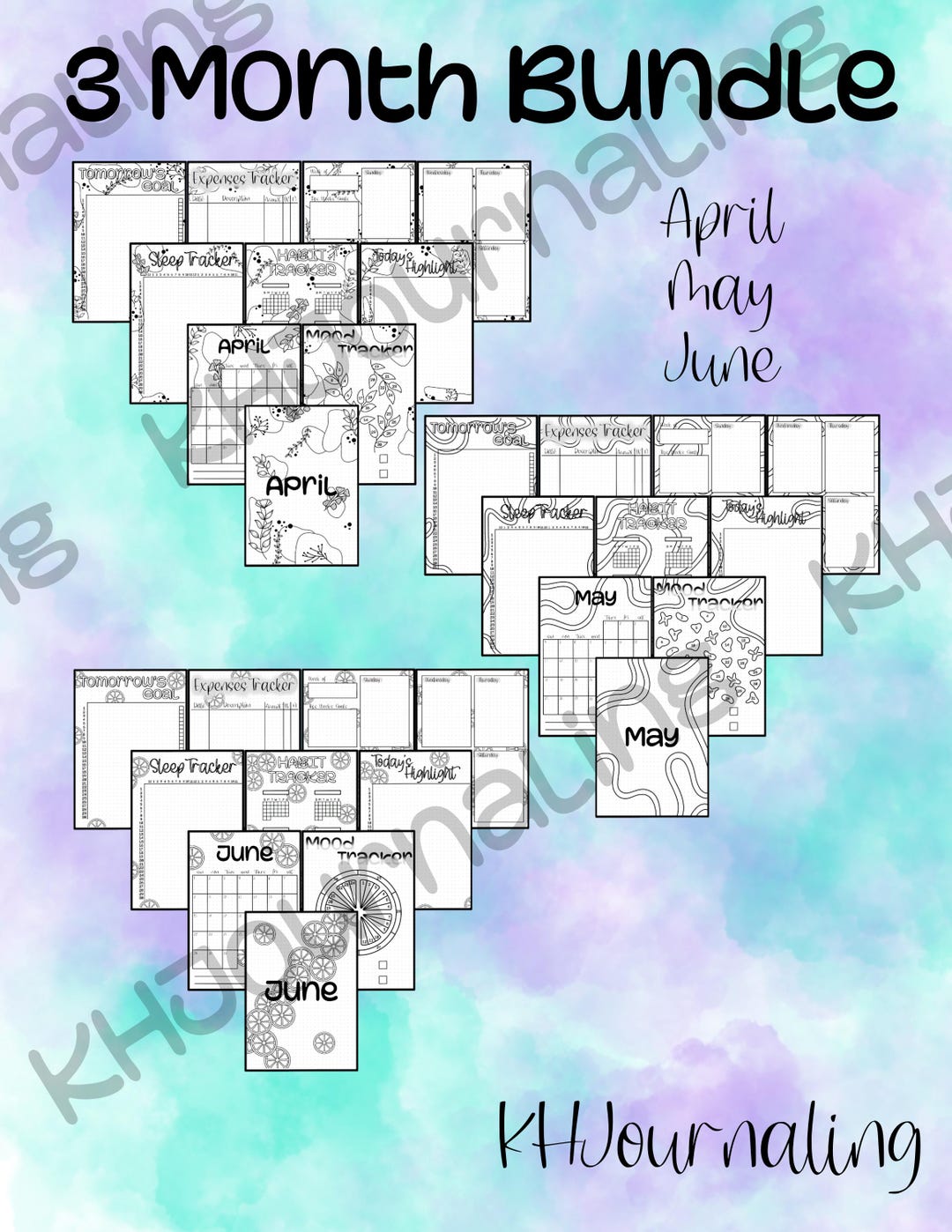 April - June 2025 Blank Digital Journal | Dot Planner | 3 Month Bundle ...