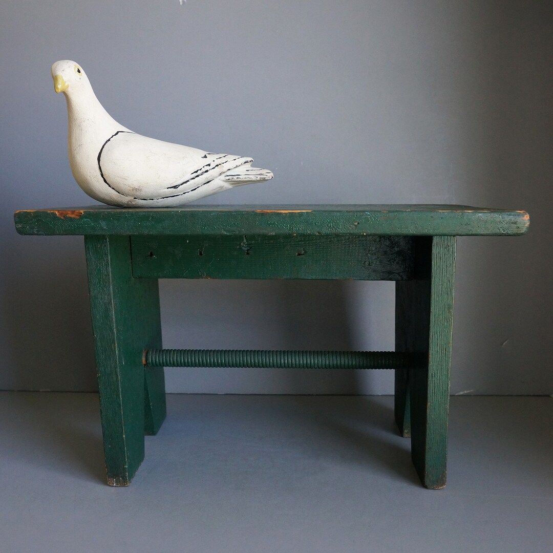 Antique Foot Stool/primitive Foot Stool/painted Foot Stool/green/blue ...