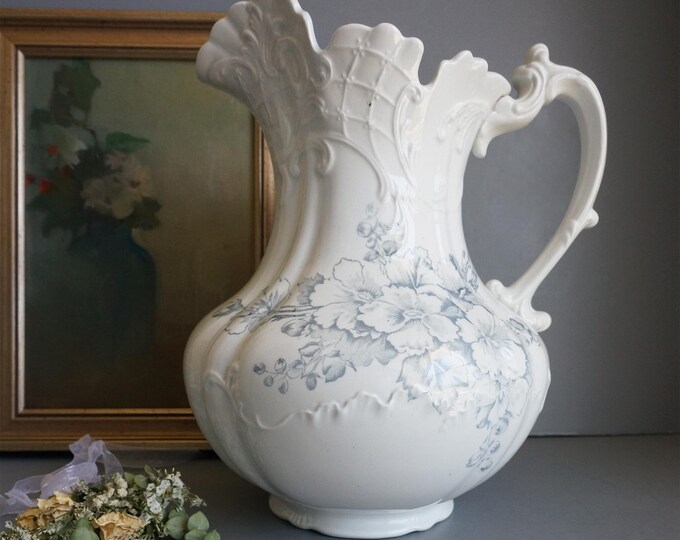 Vintage Ironstone Pitcher/bluish Grey Coloring/transfer Ware/fancy ...