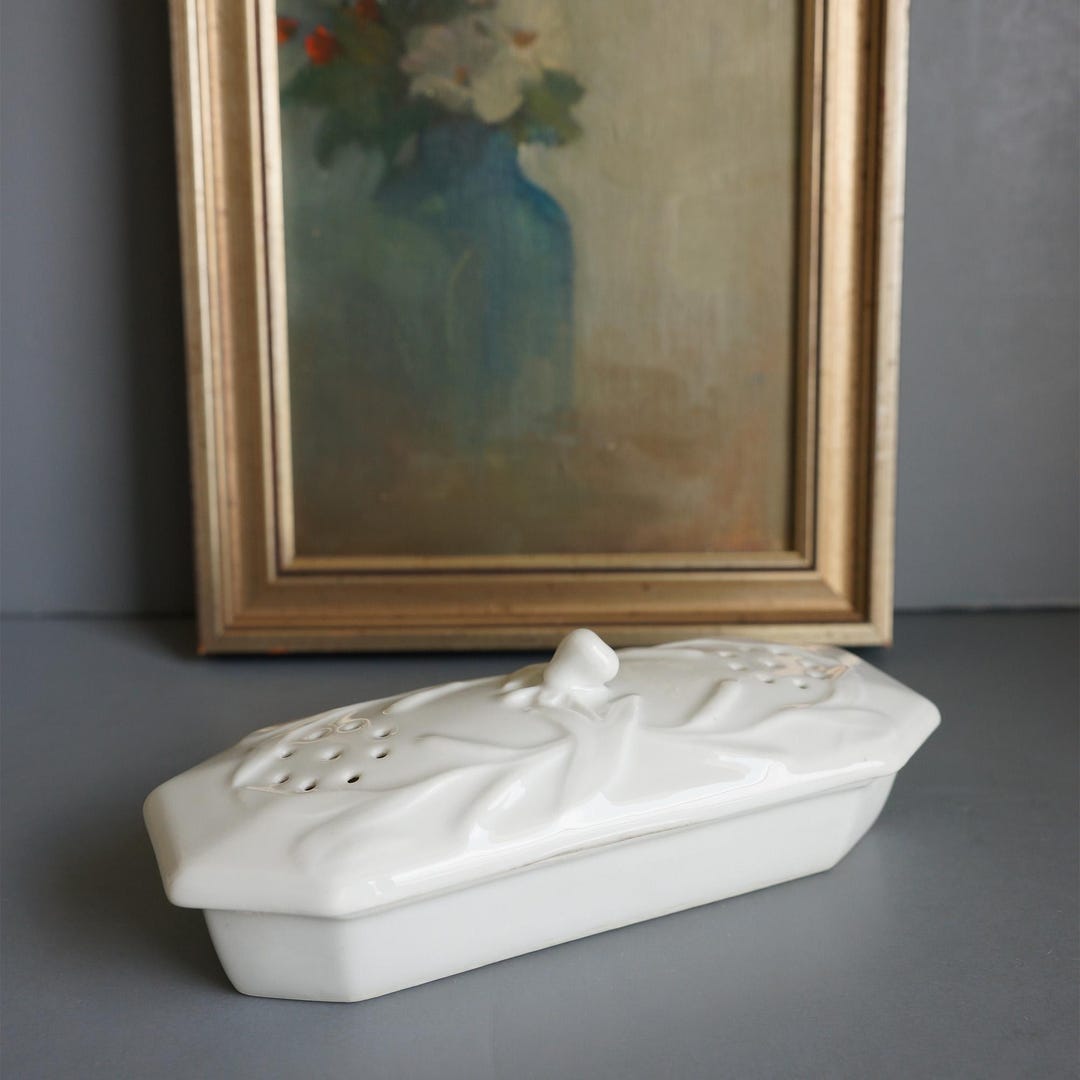Vintage French Ironstone Toothbrush Holder With Lid: Victorian Bathroom ...