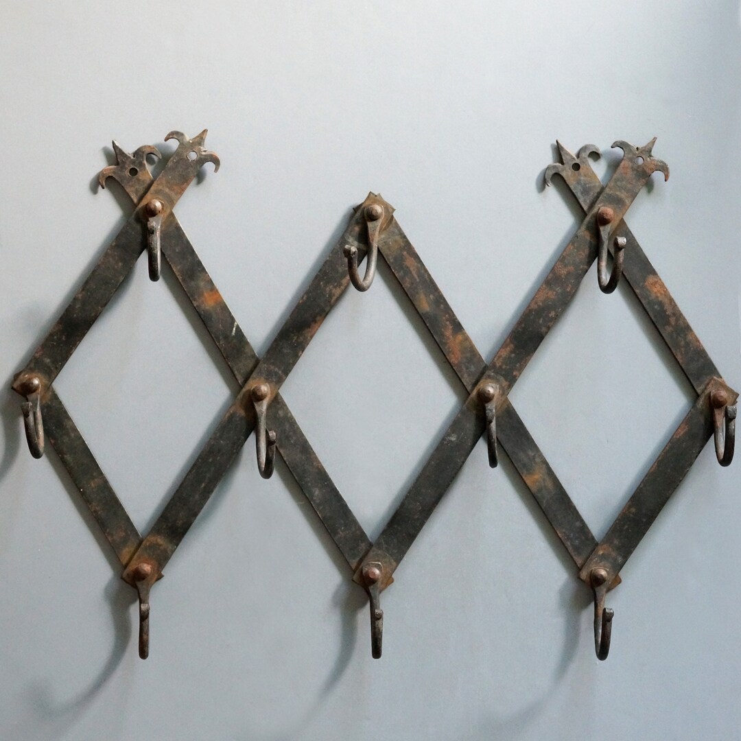 Vintage Wrought Iron Rack/ Vintage Foldable Metal Rack/rack With Hooks ...