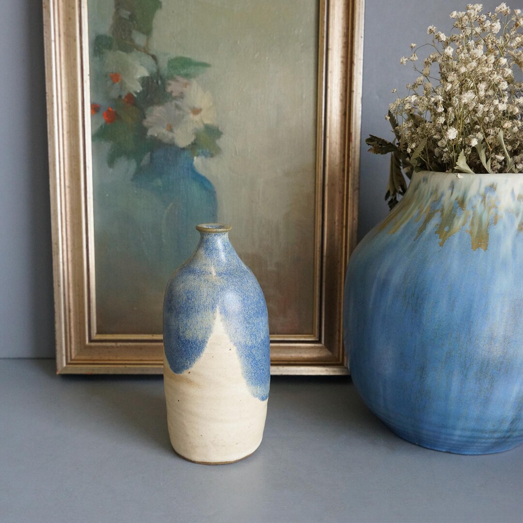 Vintage Handmade Pottery/signed Studio Pottery/blue and Beige Pottery ...