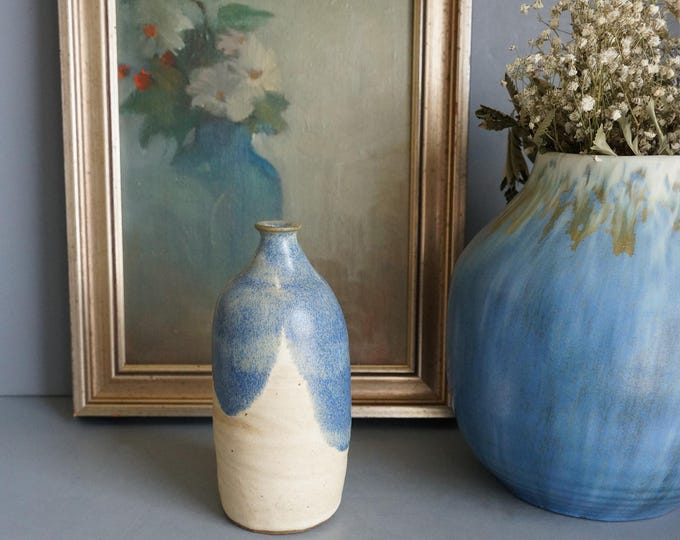 Vintage Handmade Pottery/signed Studio Pottery/blue and Beige Pottery ...