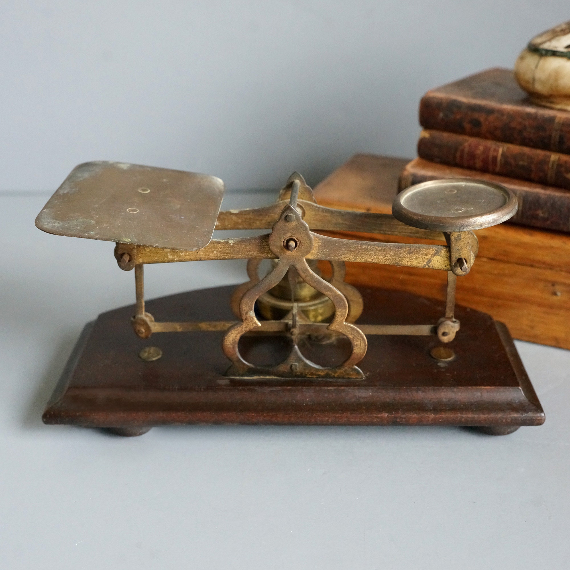 Vintage Postal Scale/english Scale/letter Balance Scale/wooden Base ...
