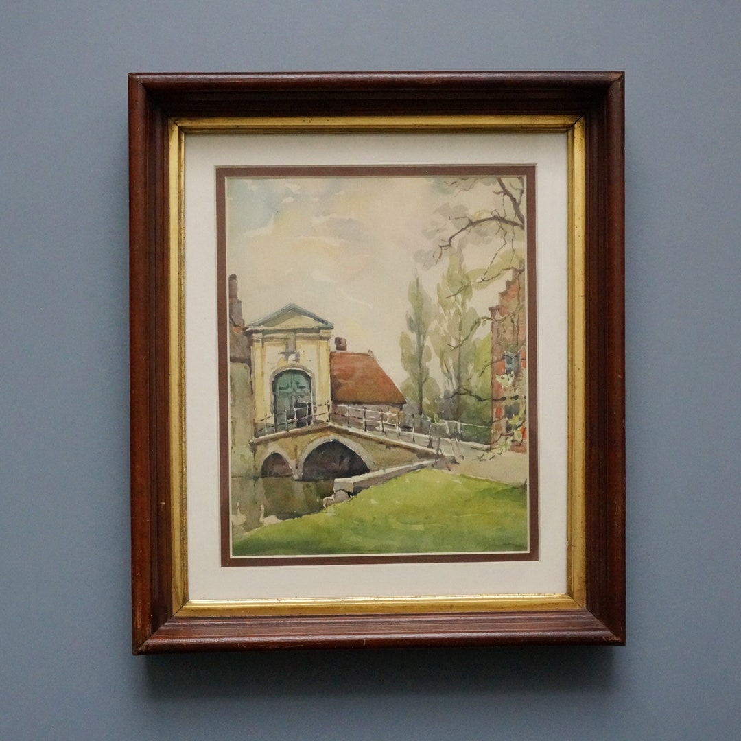 Vintage Watercolor in Antique Frame/antique Walnut Frame/european Scene ...