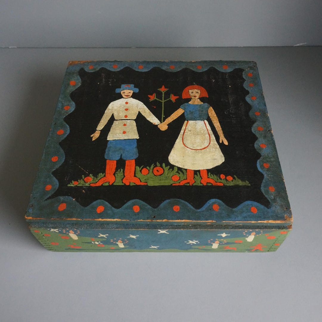 Antique Painted Box/hand Painted Folk Art/original Paint in Peter Hunt ...