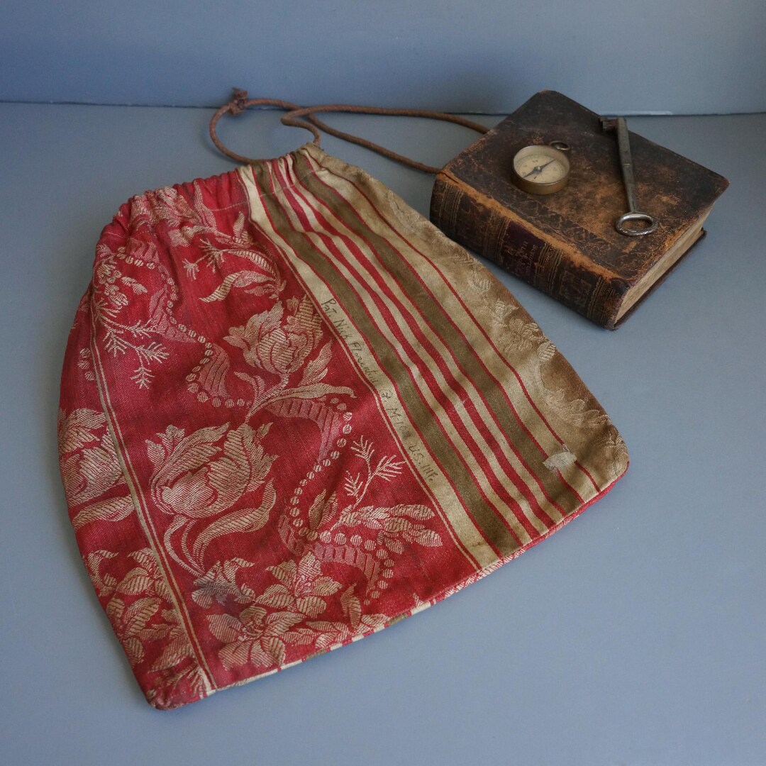 Rare/army/antique Floral Stripe Damask Ticking Fabric Pouch/19th ...
