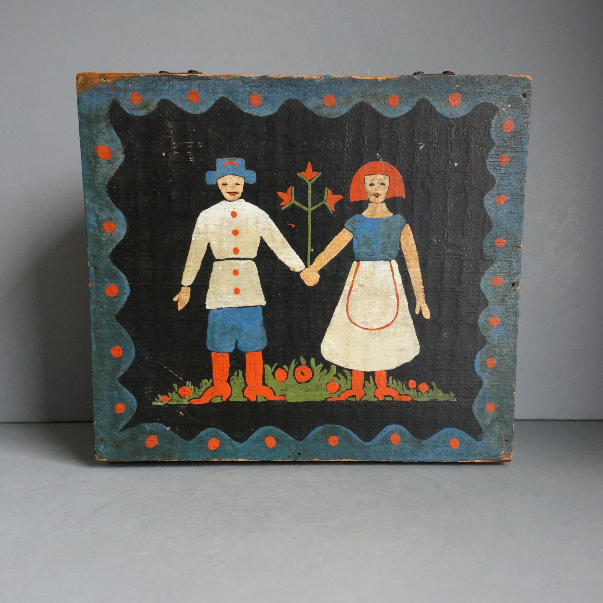 Antique Painted Box/hand Painted Folk Art/original Paint in Peter Hunt ...