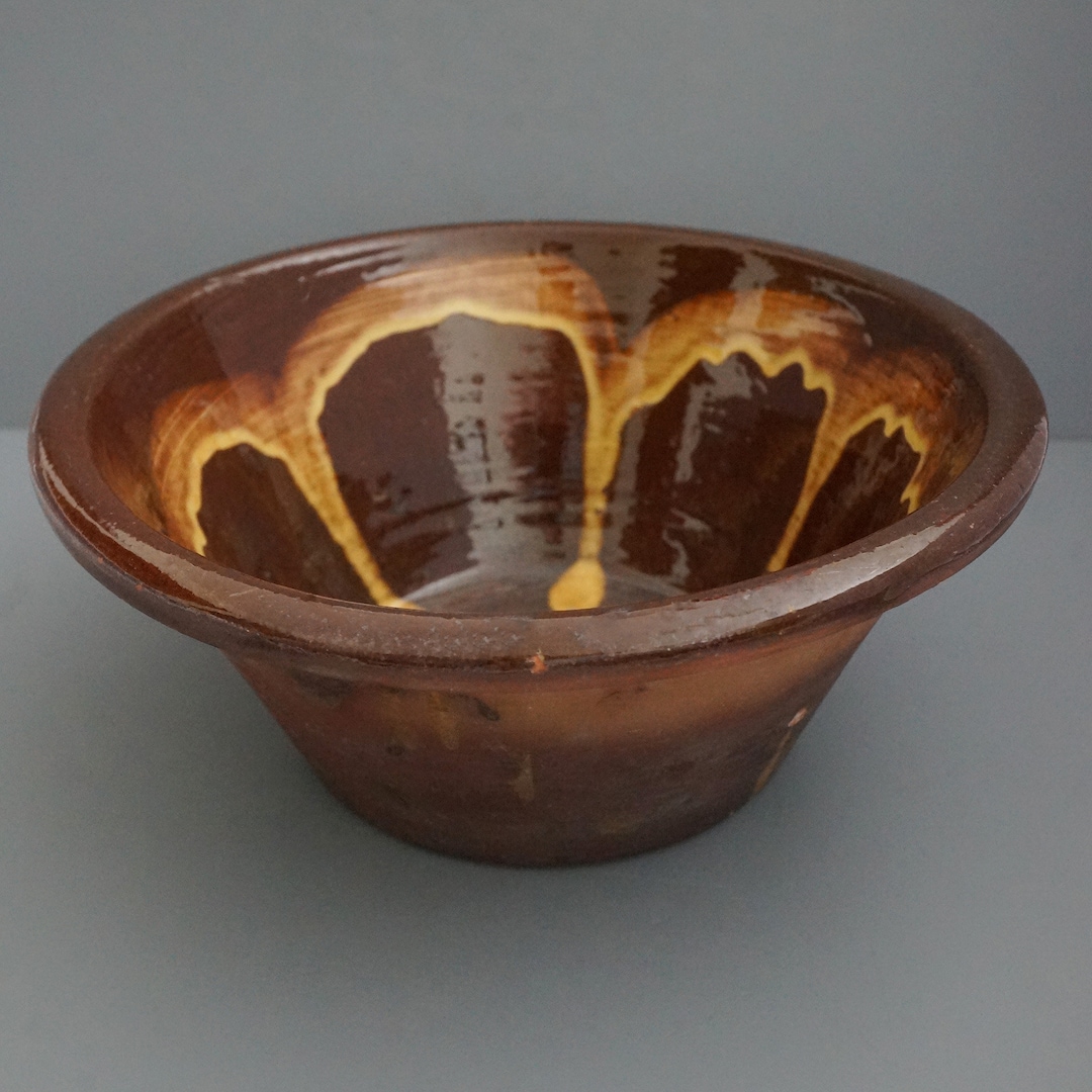 Antique Large American Redware Bowl/rare/pa. Redware/19th Century ...