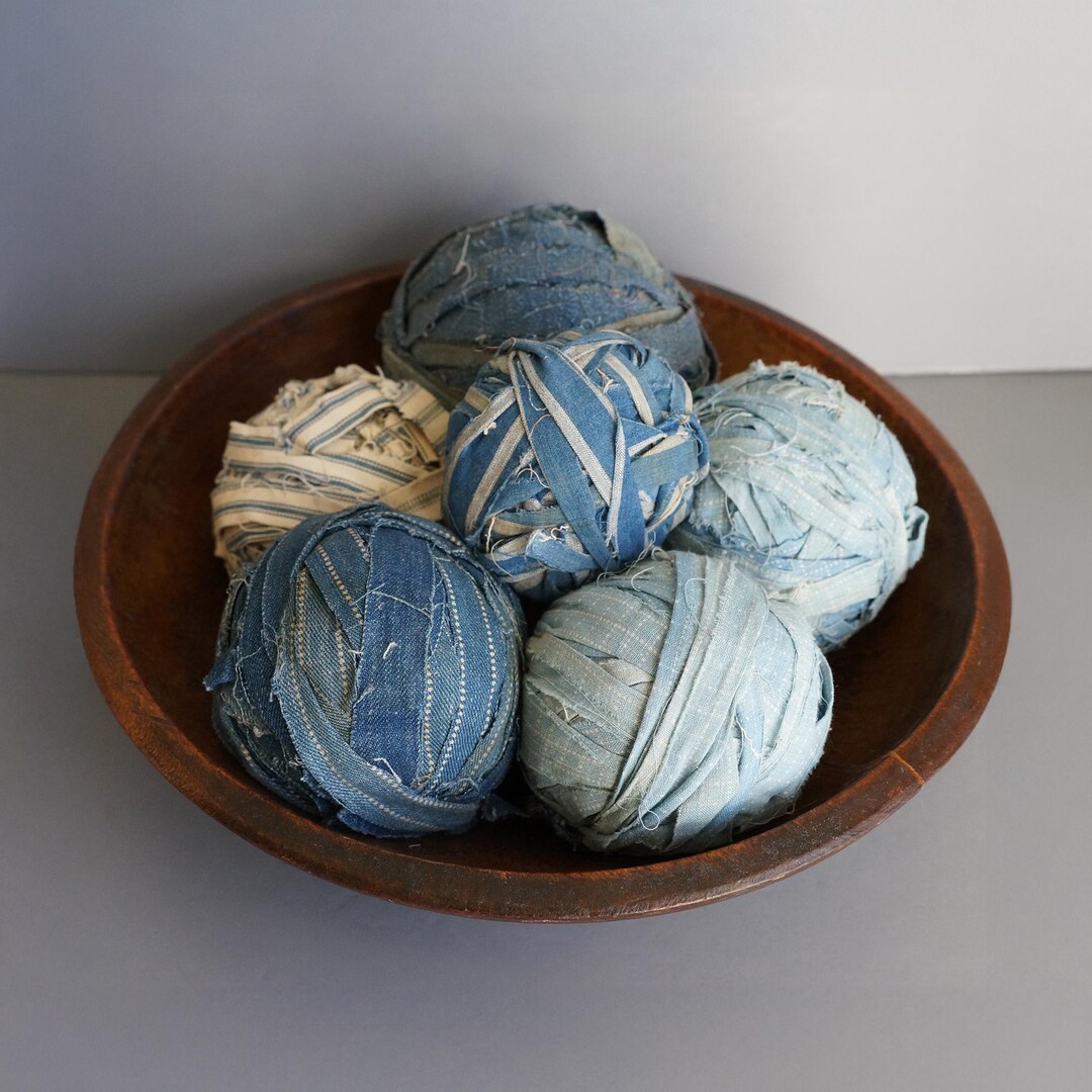 Antique Rag Balls/6 Folk Art Rag Balls/calico Blue/multi Colored ...