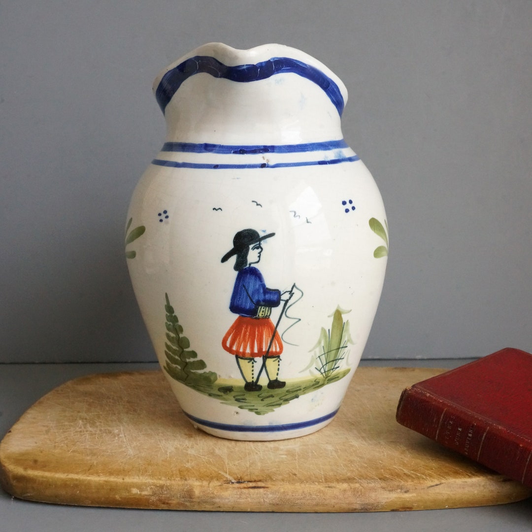 Antique Quimper Pottery/quimper Pitcher/ Artist Signed/hb Quimper ...