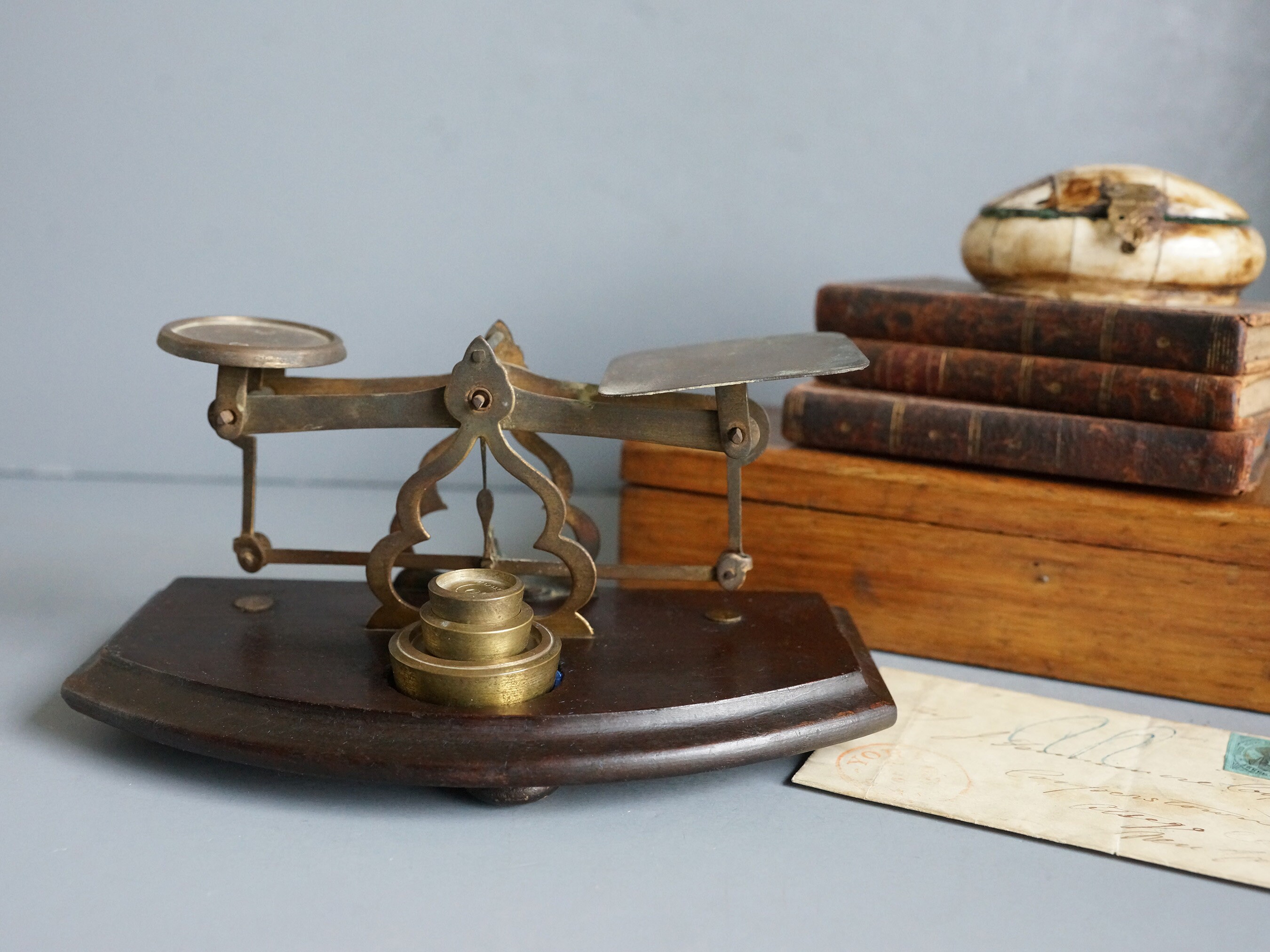 Vintage Postal Scale/english Scale/letter Balance Scale/wooden Base ...