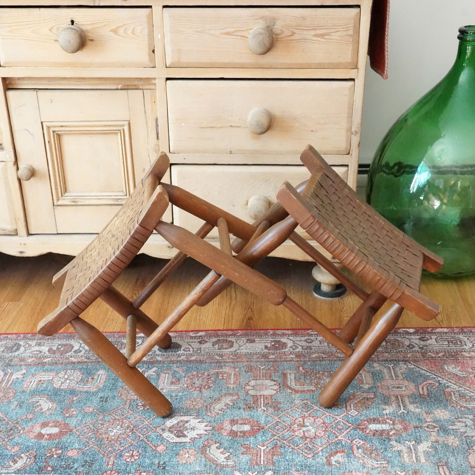 Rare Pair of Vintage Oak and Hickory Footstools/in the Style of old ...