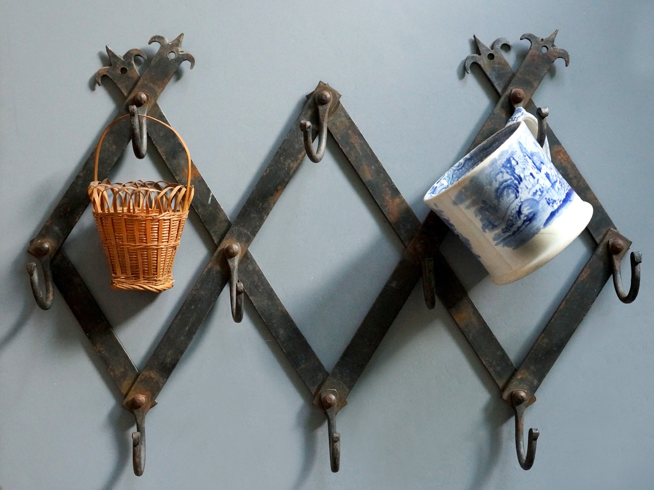 Vintage Wrought Iron Rack/ Vintage Foldable Metal Rack/rack With Hooks ...
