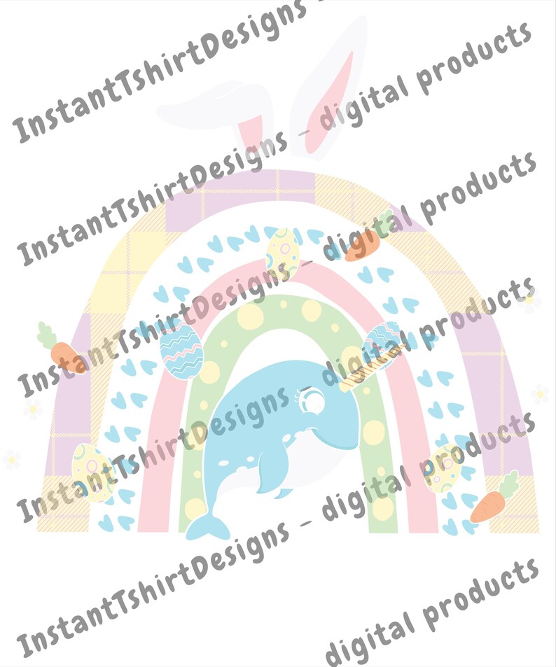 Easter Narwhal Digital Download: Rainbow Bunny Narwhal Clipart for T ...