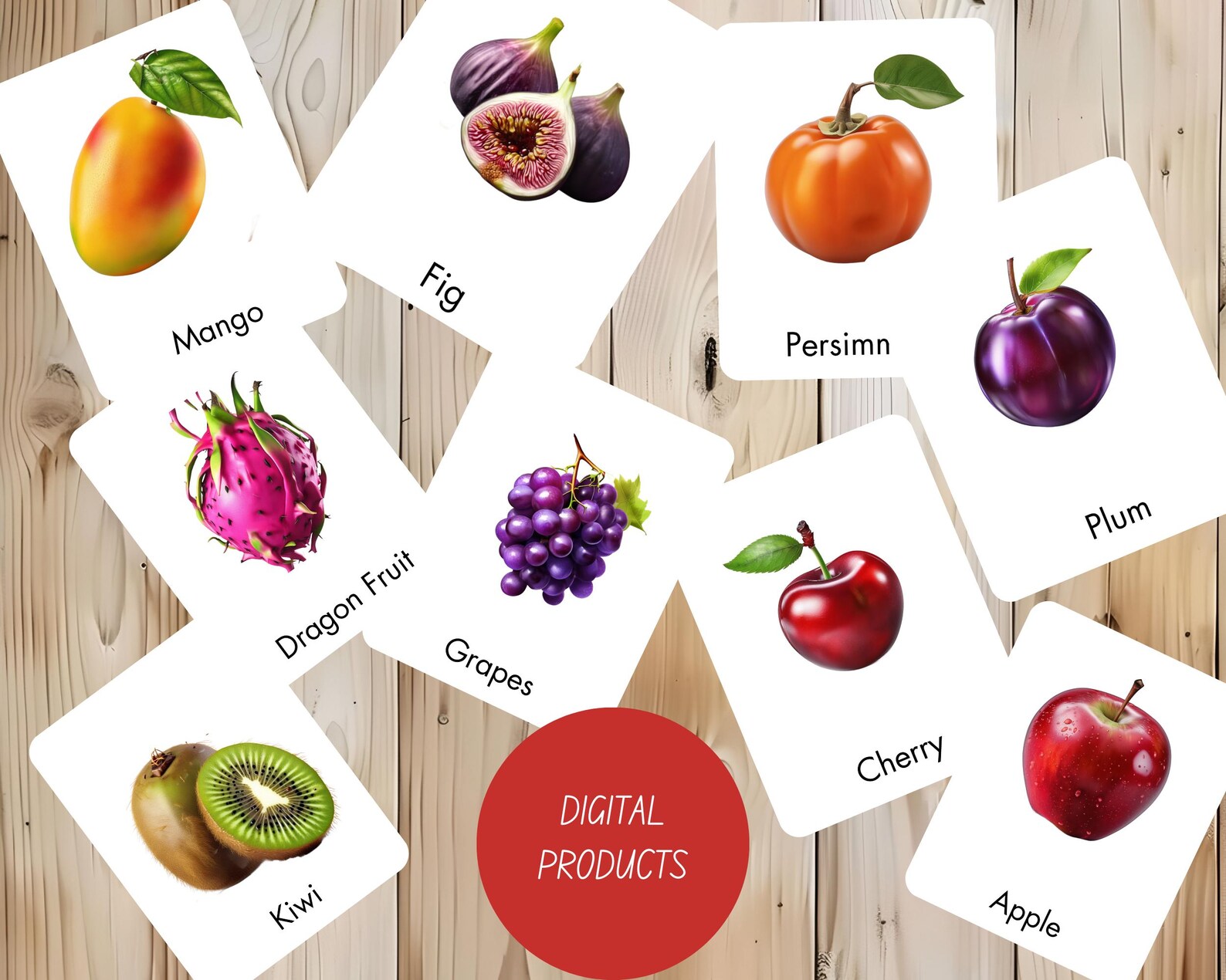 Printable Fruit Flashcards – 32 Digital Download Cards ,educational ...