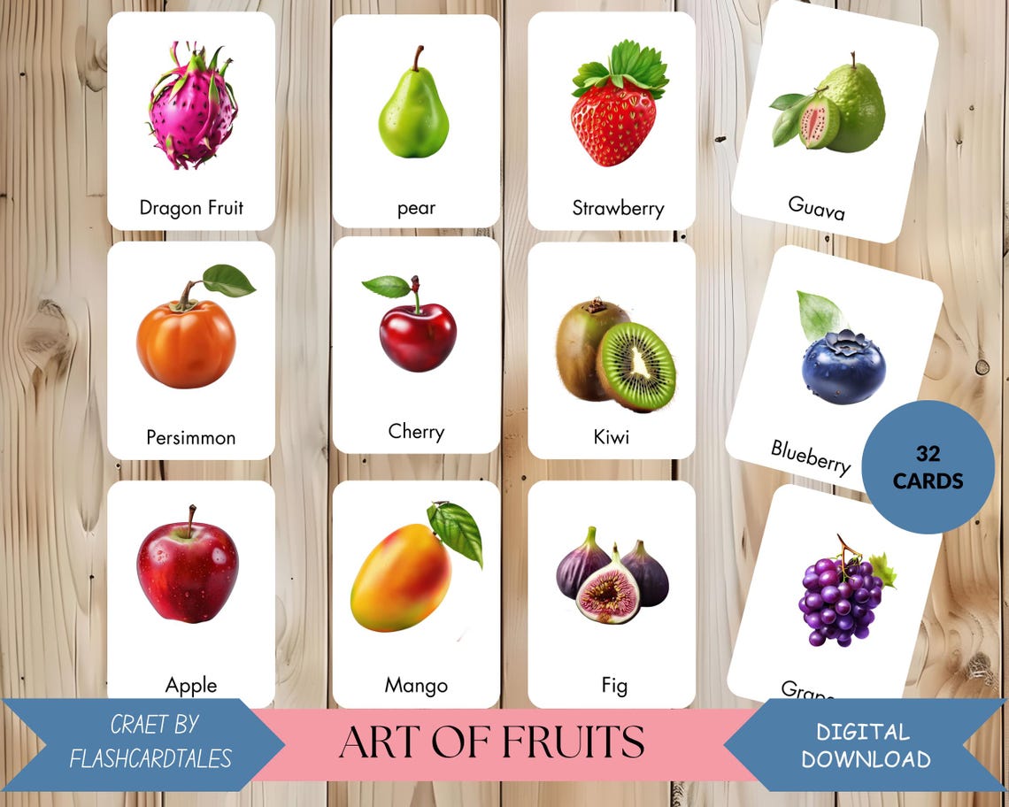 Printable Fruit Flashcards – 32 Digital Download Cards ,educational ...